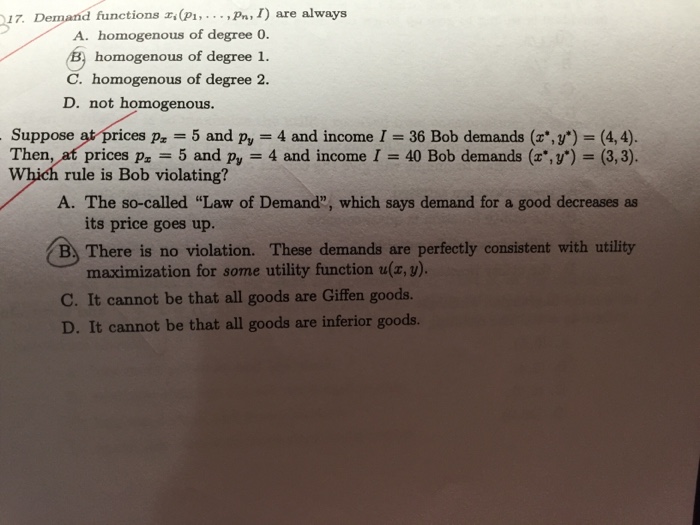 Solved Demand functions x_i(p_1, ...p_n, I) are always | Chegg.com