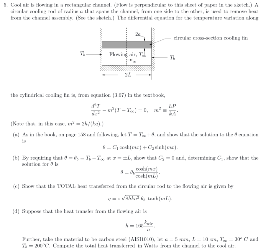 Cool air is flowing in a rectangular channel. (Flow | Chegg.com