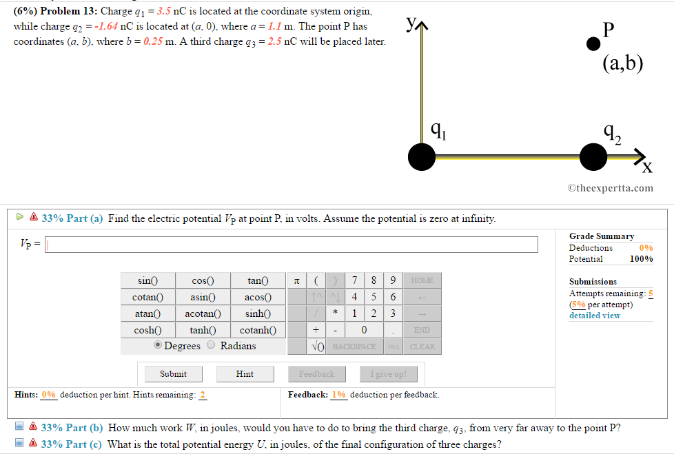 Solved Charge q_1 = 3.5 nC is located at the coordinate | Chegg.com