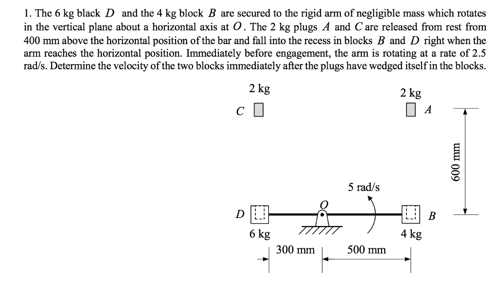 Solved 1. The 6 kg black D and the 4 kg block B are secured | Chegg.com