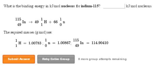 Solved What is the binding energy in kJmol nucleons for | Chegg.com