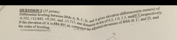 Solved Differential leveling between BMs A, B, C, D and A | Chegg.com