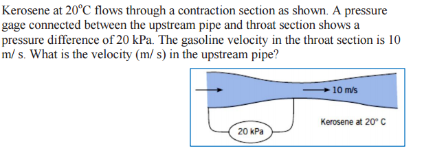 Solved Kerosene at 20 degree C flows through a contraction | Chegg.com