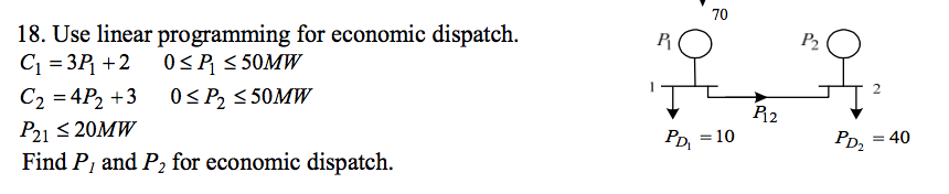 Solved Use linear programming for economic dispatch. C_1 = | Chegg.com