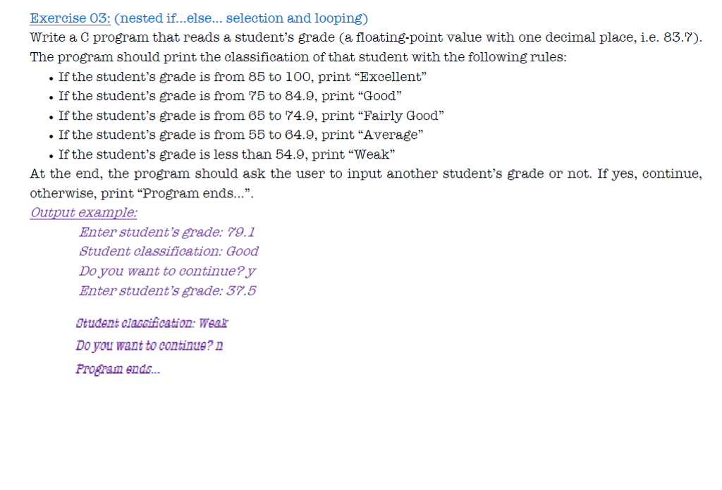 Write a C program that reads a student's grade (a | Chegg.com