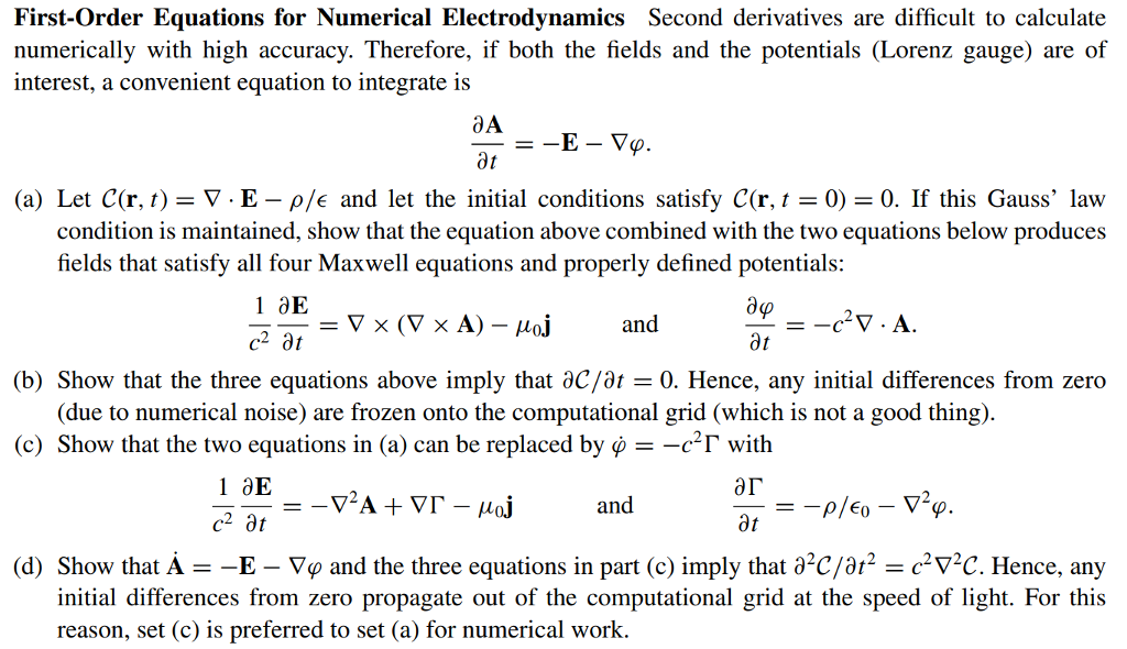 Solved First-Order Equations for Numerical Electrodynamics | Chegg.com