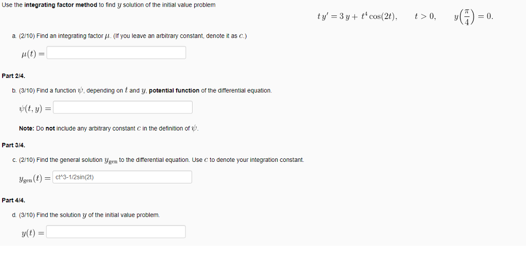 Solved Use the integrating factor method to find y solution | Chegg.com