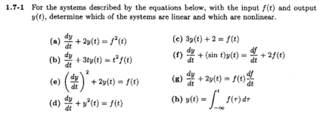 Solved 1.7-1 For the systems described by the equations | Chegg.com