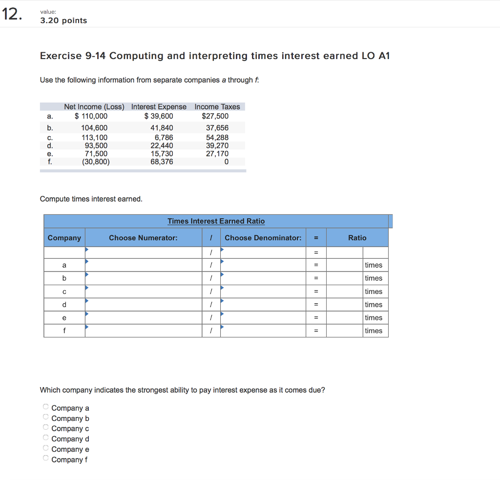Solved 12. 3.20 points value: Exercise 9-14 Computing and | Chegg.com