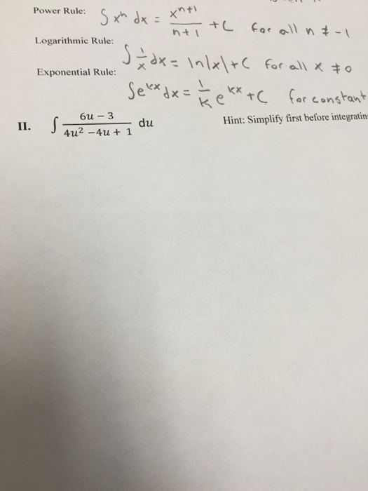 Solved Power Rule: Logarithmic Rule: Exponential Rule: II. | Chegg.com