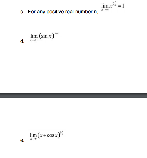 Solved lim -1 c. For any positive real number n lim (sin x) | Chegg.com