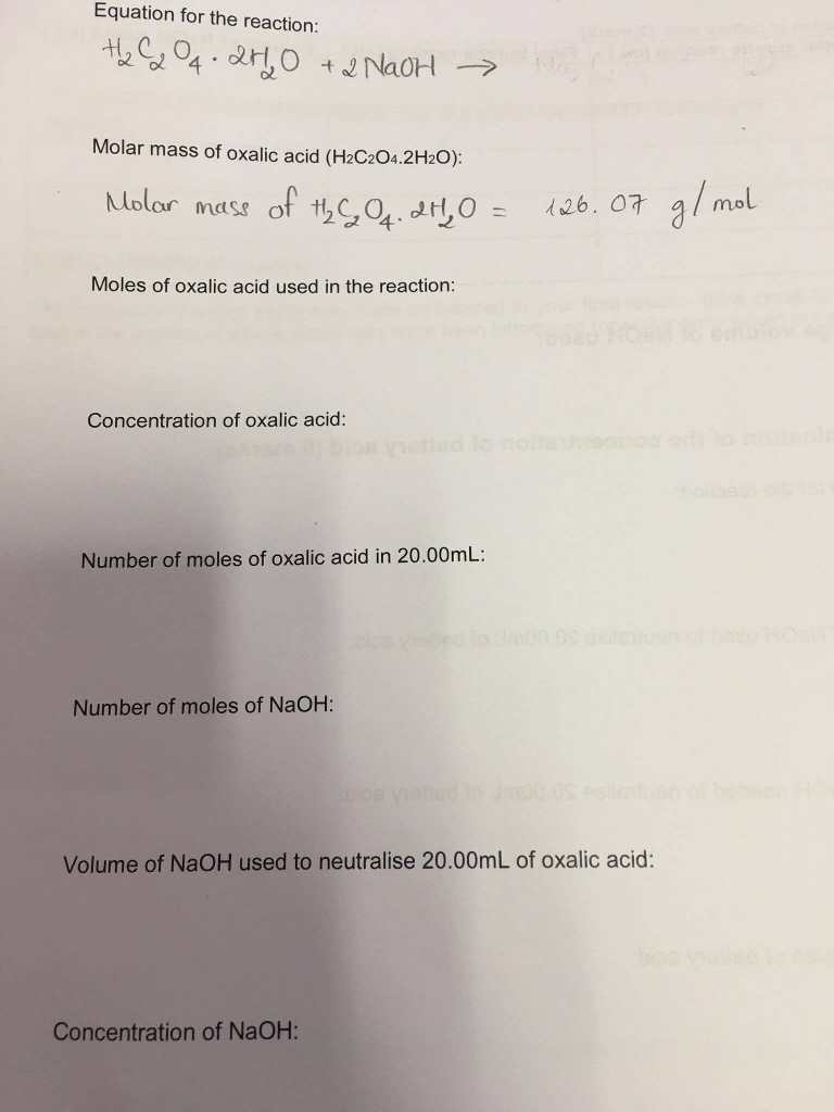 Solved Standardisation of approx. 0.3M NaOH Equation for | Chegg.com