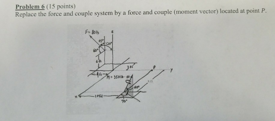 Problem 6 (15 points) Replace the force and couple | Chegg.com