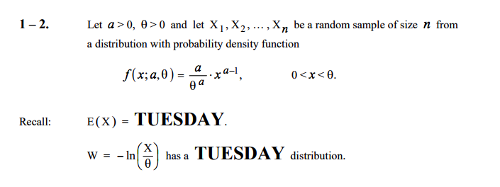 1-2. Let a> 0, θ>0 and let XI, X2, , Xn be a random | Chegg.com