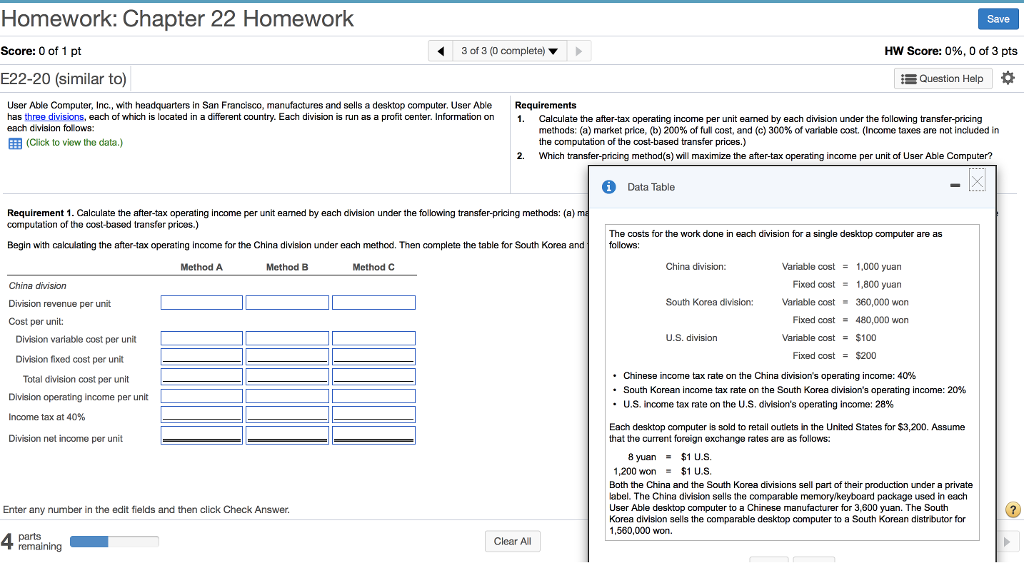 Solved Homework: Chapter 22 Homework Score: 0 of 1 pt E22-20 | Chegg.com Solved Homework: Chapter 22 Homework Score: 0 of 1 pt E22-20 | Chegg.com