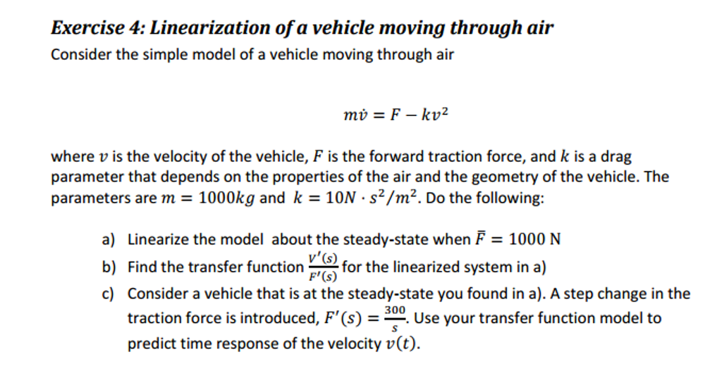 Consider the simple model of a vehicle moving through | Chegg.com
