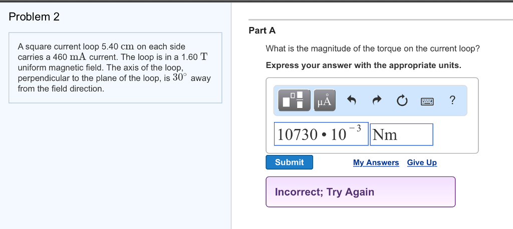 Solved A square current loop 5.40 cm on each side carries a | Chegg.com