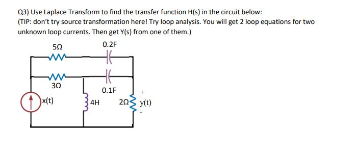 Solved Q3) Use Laplace Transform to find the transfer | Chegg.com