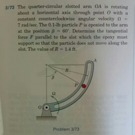 Solved The quarter-circular slotted arm OA rotating about a | Chegg.com