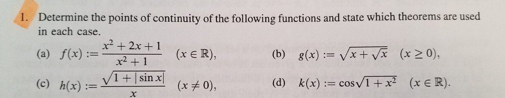 Solved 1. Determine the points of continuity of the | Chegg.com