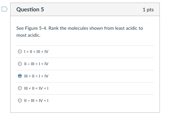 Solved D Question 5 1 pts See Figure 5-4. Rank the molecules | Chegg.com Solved D Question 5 1 pts See Figure 5-4. Rank the molecules | Chegg.com