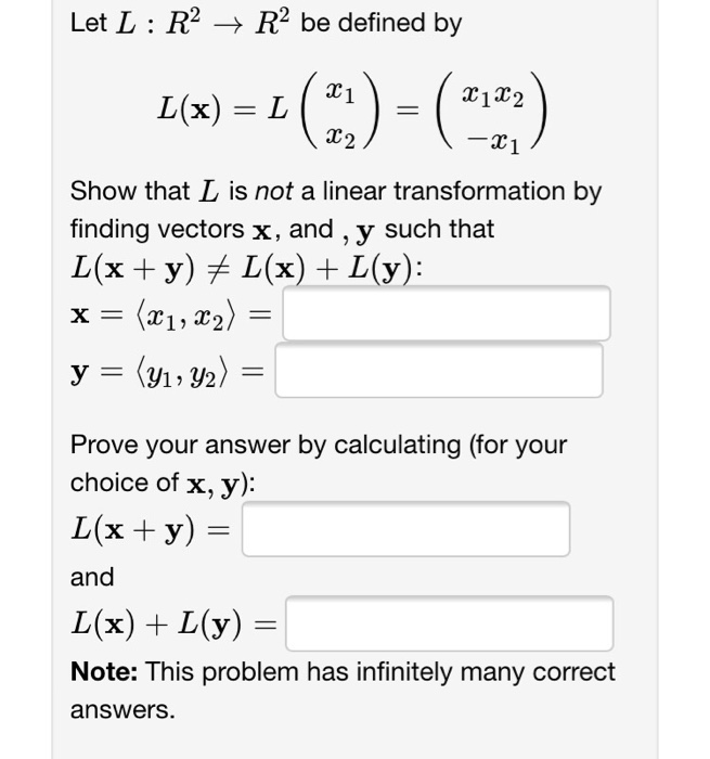 Solved Let L: R^2 rightarrow R^2 be defined by L(x) = L (x_1 | Chegg.com