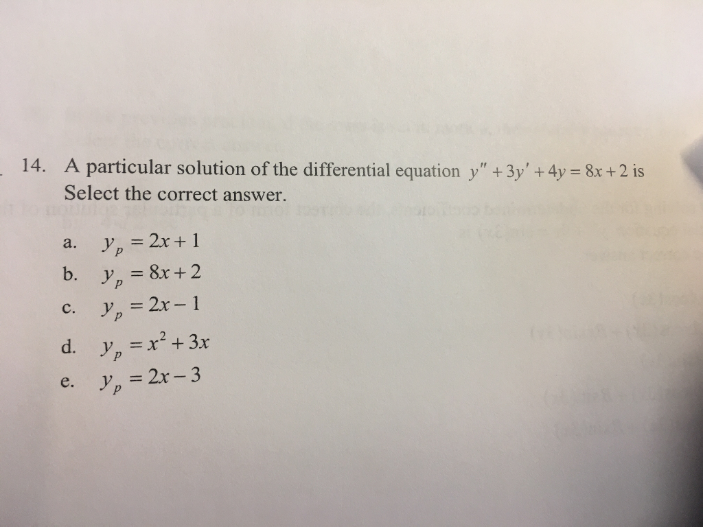 Solved A particular solution of the differential equation y" | Chegg.com