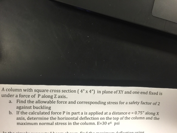Solved A column with square cross section (4" x 4") in plane | Chegg.com