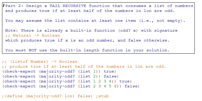 Design a TAIL RECURSIVE function that consumes a list | Chegg.com