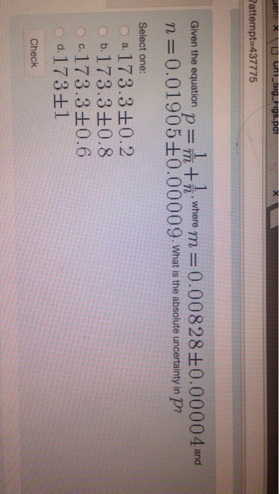 Solved Given the equation p = 1/m.+ 1/n. where m = 0.00828 | Chegg.com