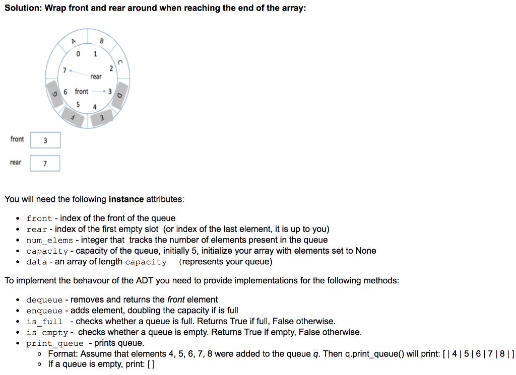 Q4.1: Queue Define class Queue that implements the | Chegg.com