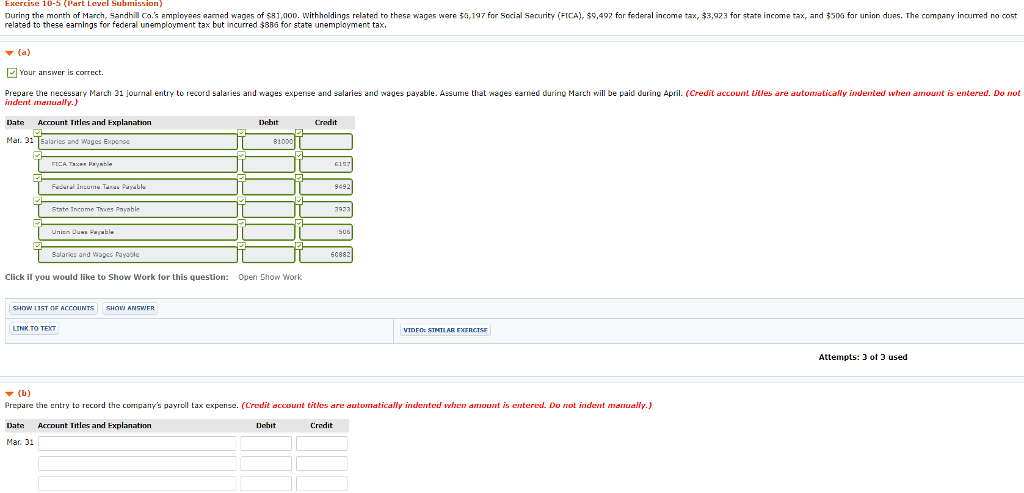 Solved Exercise 10-5 (Part Level Submission During the month | Chegg.com