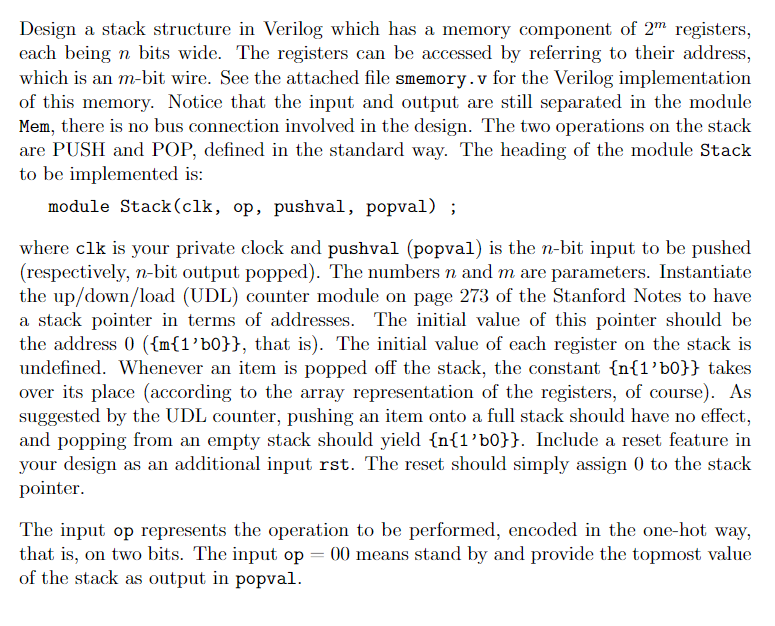 Design a stack in Verilog with the follow requirments | Chegg.com