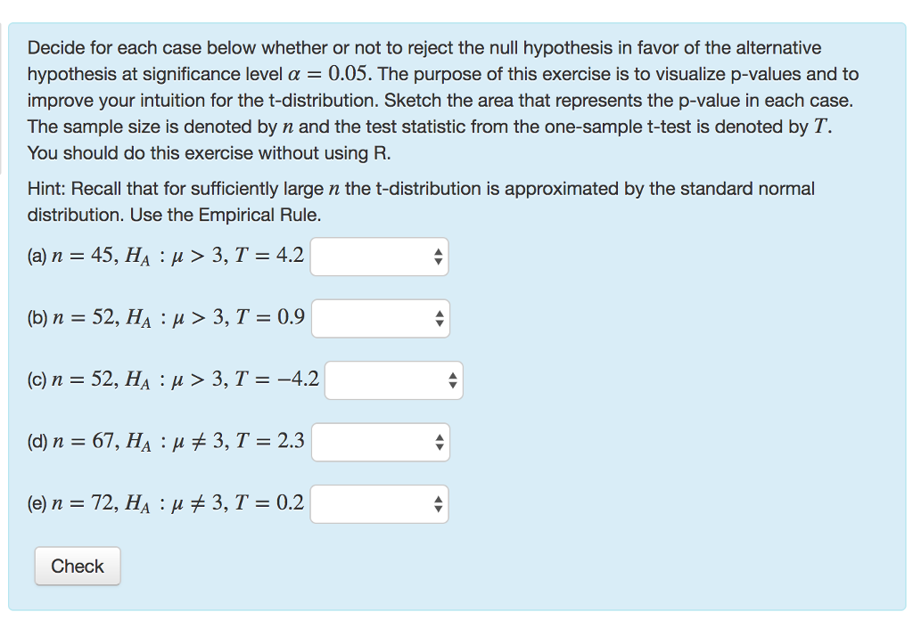 Solved Decide for each case below whether or not to reject | Chegg.com