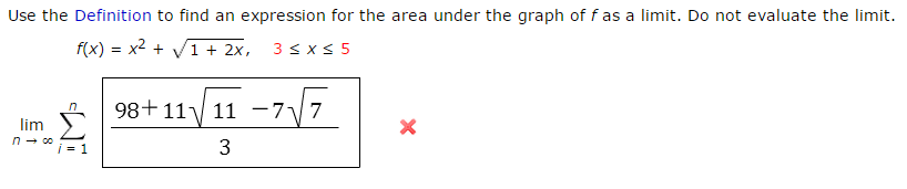 Solved Use the Definition to find an expression for the area | Chegg.com