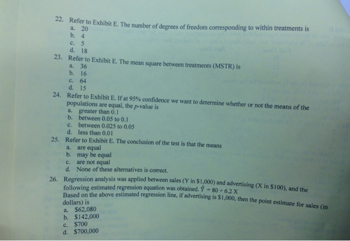 Solved 22. Refer to Exhibit E. The number of degrees of | Chegg.com