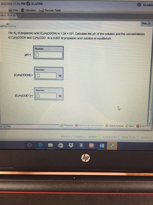 Solved The Ka of a propanoic acid (C2H5COOH) is 1.34x10^-5. | Chegg.com