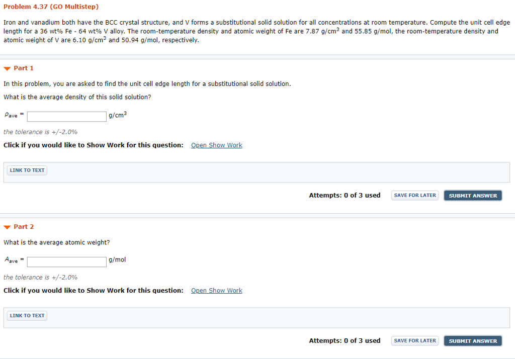 Solved Problem 4.37 (GO Multistep) Iron and vanadium both | Chegg.com Solved Problem 4.37 (GO Multistep) Iron and vanadium both | Chegg.com