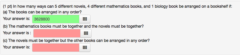 Solved (1 pt) In how many ways can 5 different novels, 4 | Chegg.com