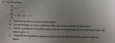 Solved 2) For the system: dx dt dr a. Find the equilibrium | Chegg.com