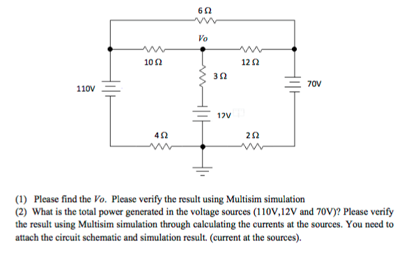 Solved 6Ω 10Ω 12Ω 3Ω 110V 40 2Ω (1) Please find the Vo. | Chegg.com