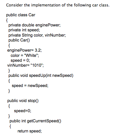 Solved Consider the implementation of the following car | Chegg.com