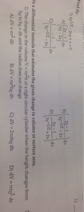 Solved The change m the volume V = pir^2h of a right | Chegg.com