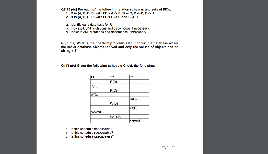 Solved For each of the following relation schemas and sets | Chegg.com