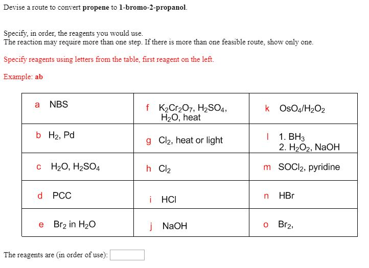 Solved Devise a route to convert propene to | Chegg.com
