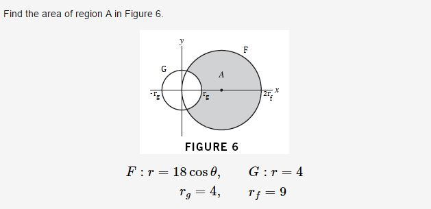 Solved Find the area of region A in Figure 6. F: r = 18 cos | Chegg.com