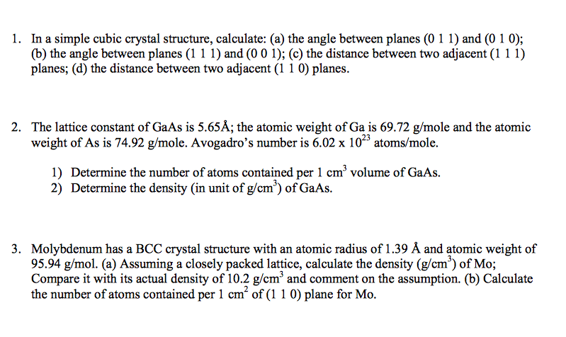 Solved In a simple cubic crystal structure, calculate: the | Chegg.com