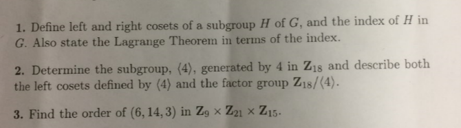 Solved fine left and right cosets of a subgroup H of G, and | Chegg.com
