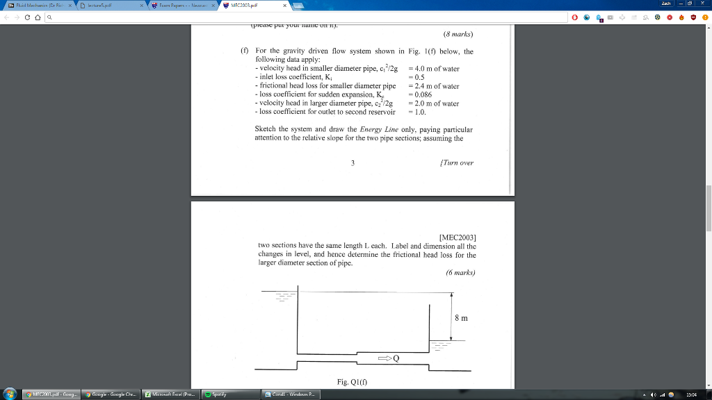 Solved For the gravity driven flow system shown in Fig. 1(f) | Chegg.com