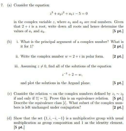 Solved 7. (a) Consider the equation 23 a222 + az 50 in the | Chegg.com